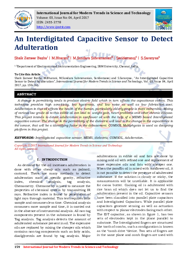 (PDF) Interdigitated Capacitive Sensor to Detect Adulteration