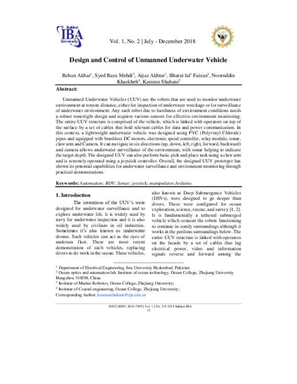 (PDF) Design and Control of Unmanned Underwater Vehicle