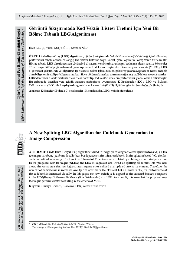 (PDF) A New Spliting LBG Algorithm for Codebook Generation in Image Compression