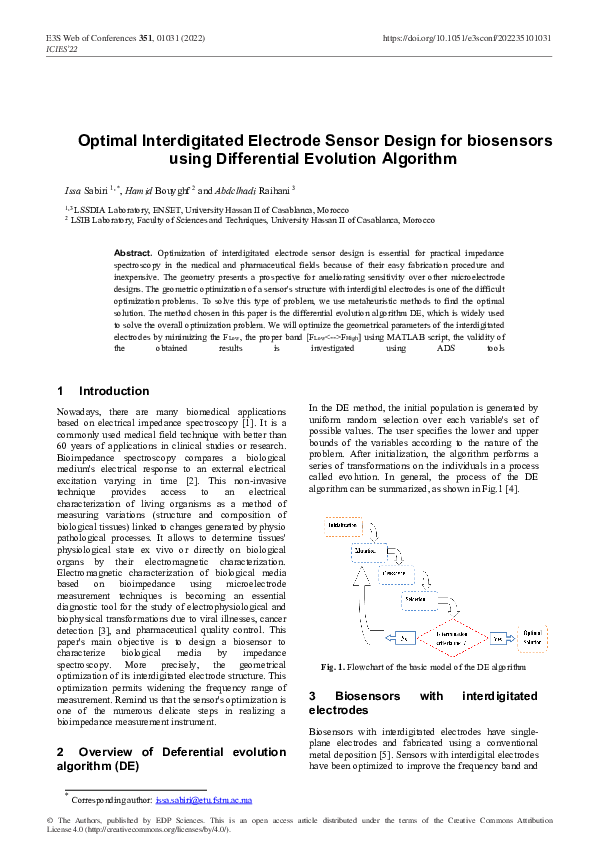 (PDF) Optimal Interdigitated Electrode Sensor Design for biosensors using Differential Evolution ...