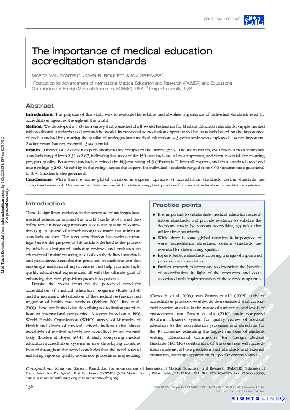(PDF) The importance of medical education accreditation standards