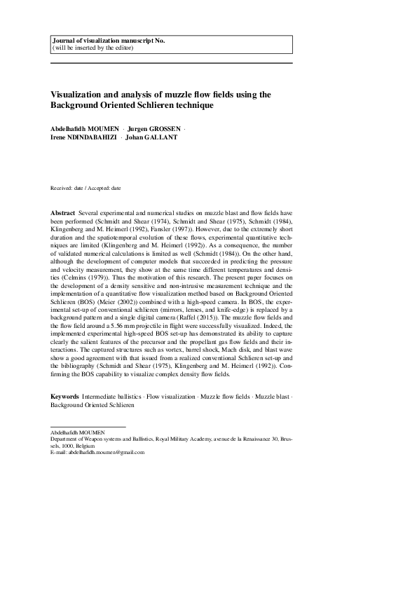 Pdf Visualization And Analysis Of Muzzle Flow Fields Using The Background Oriented Schlieren