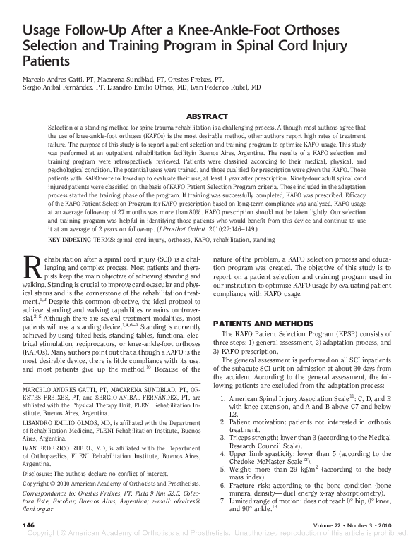 (PDF) Usage Follow-Up After a Knee-Ankle-Foot Orthoses Selection and ...