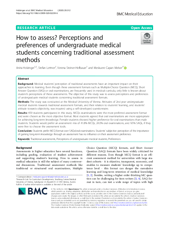 (PDF) How to assess? Perceptions and preferences of undergraduate medical students concerning ...