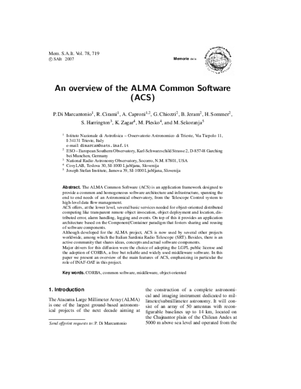 (PDF) An overview of the ALMA Common Software (ACS)