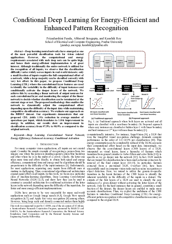 Pdf Conditional Deep Learning For Energy Efficient And Enhanced Pattern Recognition