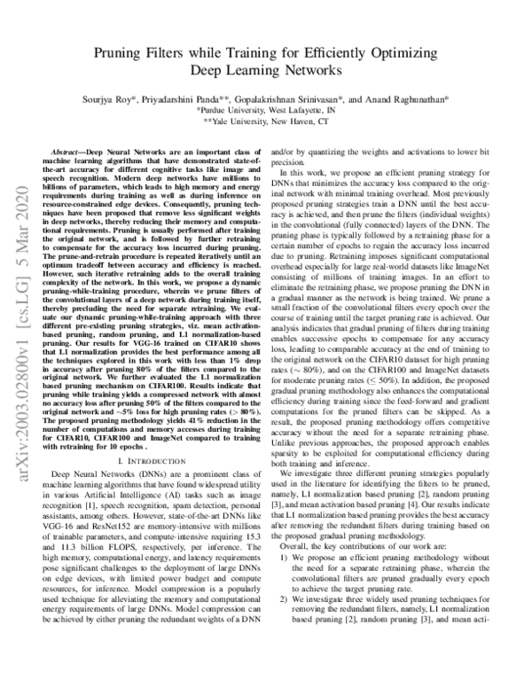 (PDF) Pruning Filters while Training for Efficiently Optimizing Deep Learning Networks