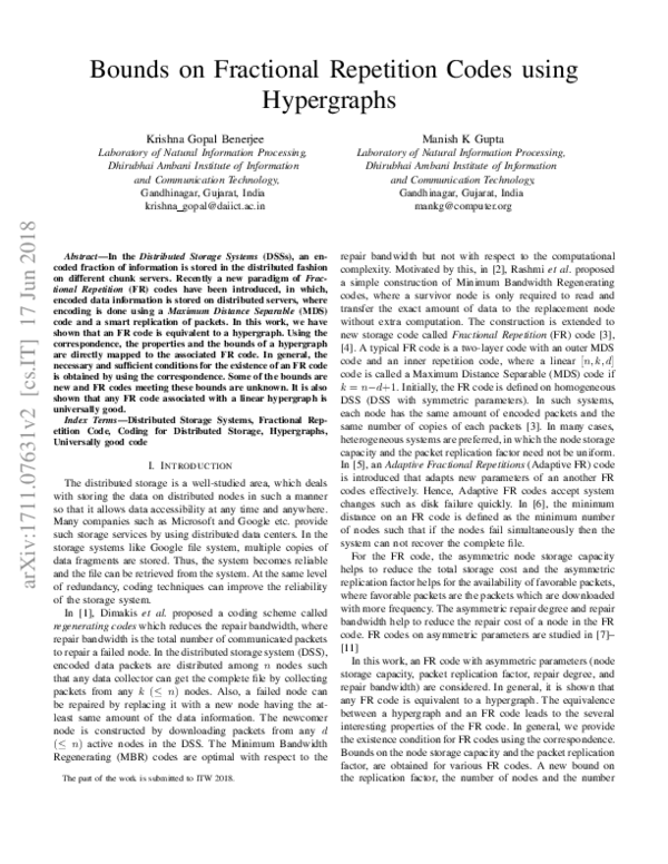 (PDF) Bounds on Fractional Repetition Codes using Hypergraphs