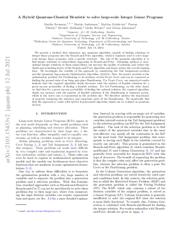 (PDF) A Hybrid Quantum-Classical Heuristic to solve large-scale Integer Linear Programs