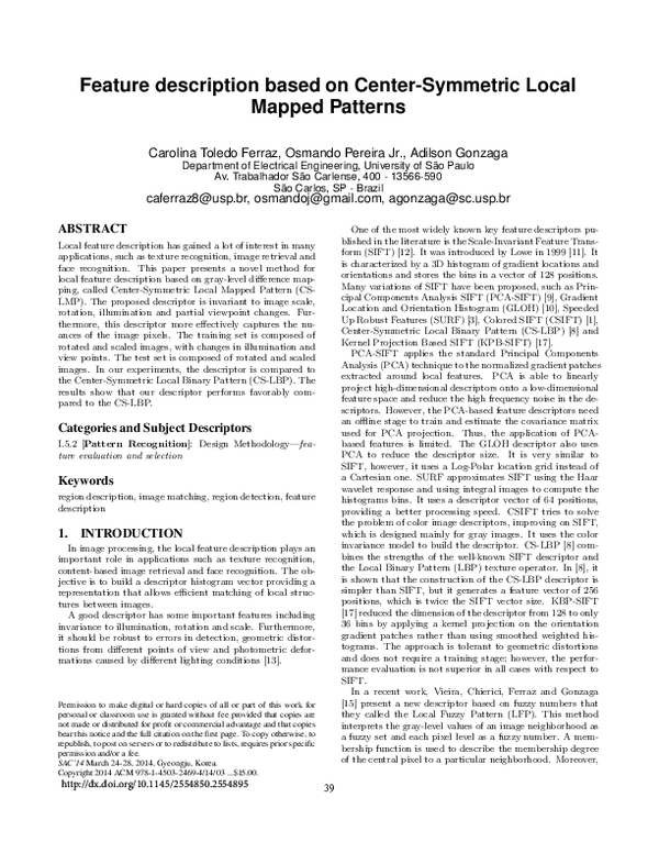 (PDF) Feature description based on center-symmetric local mapped patterns