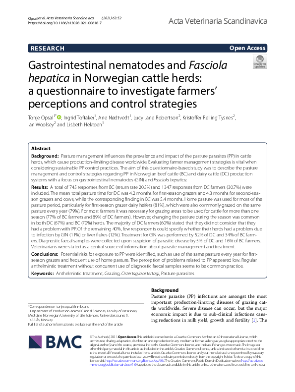 (PDF) Gastrointestinal nematodes and Fasciola hepatica in Norwegian ...