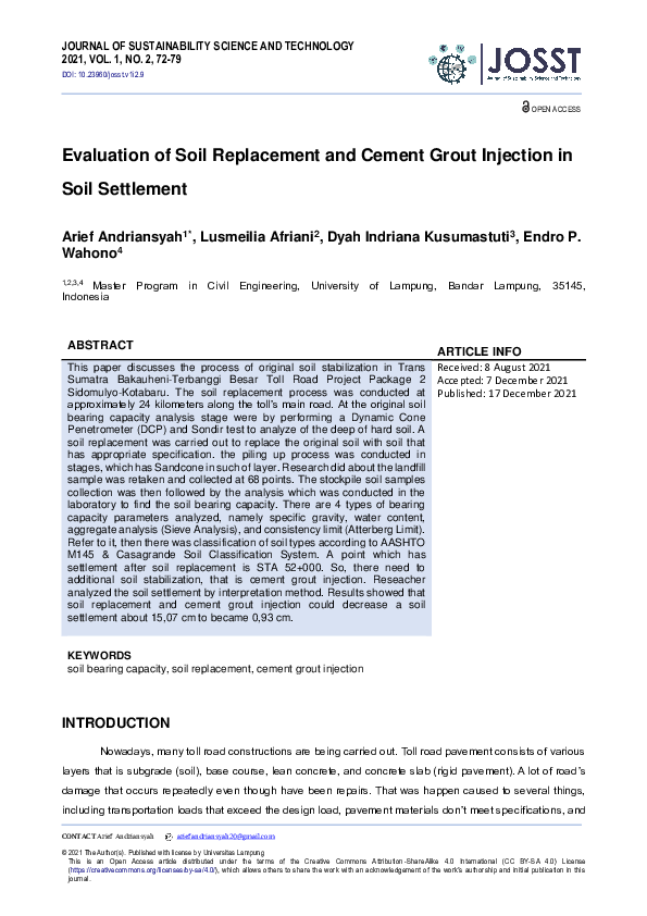 (PDF) Evaluation of soil replacement and cement grout injection in soil settlement