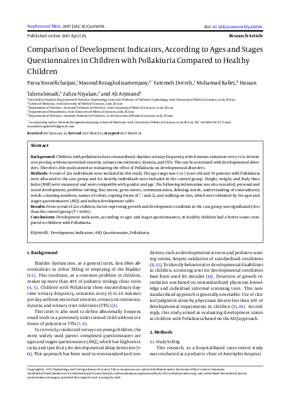 (PDF) Comparison of Development Indicators, According to Ages and ...