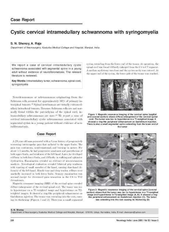 (PDF) Cystic cervical intramedullary schwannoma with syringomyelia