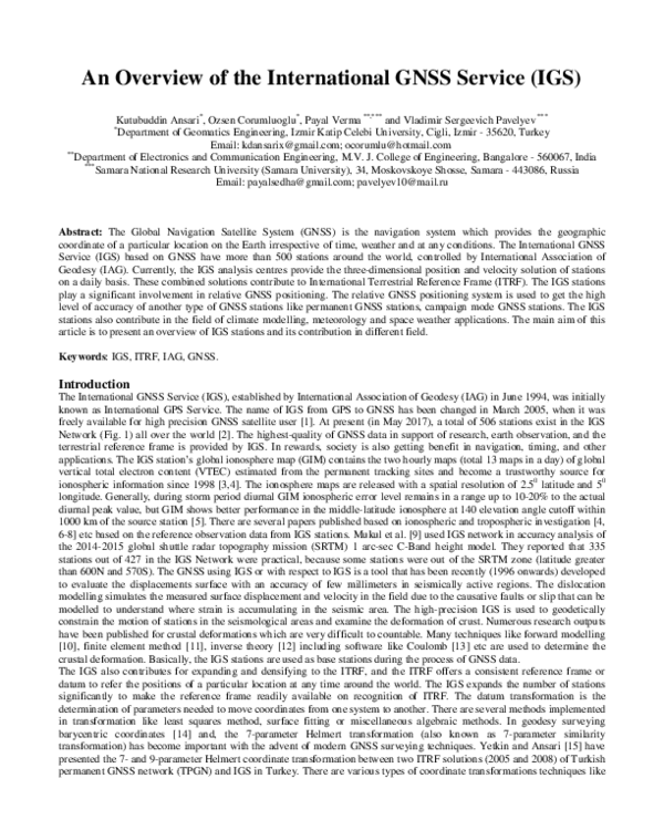 (PDF) An overview of the International GNSS Service (IGS)