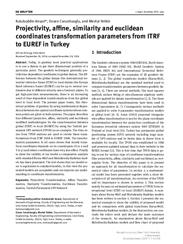 (PDF) Projectivity, affine, similarity and euclidean coordinates ...