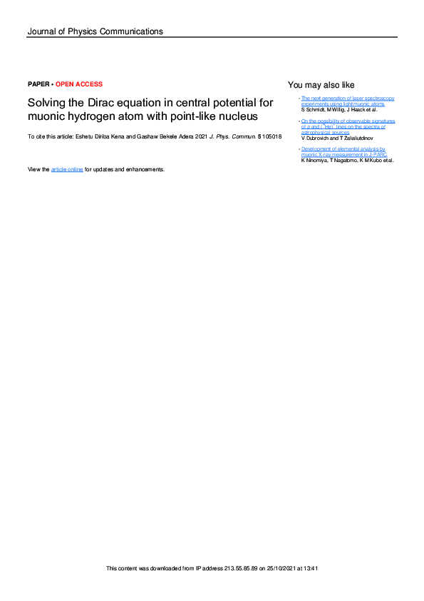 Pdf Solving The Dirac Equation In Central Potential For Muonic Hydrogen Atom With Point Like