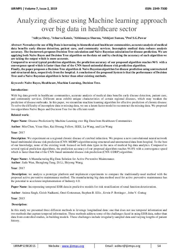 (PDF) Analyzing Disease using Machine Learning Approach over Big Data in Healthcare Sector
