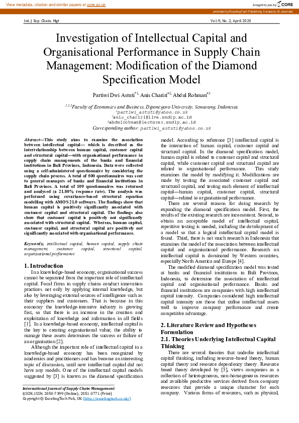 (PDF) Investigation of Intellectual Capital and Organisational Performance in Supply Chain ...