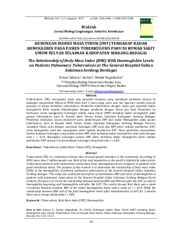 (PDF) Hubungan Indeks Masa Tubuh (Imt) Terhadap Kadar Hemoglobin Pada ...