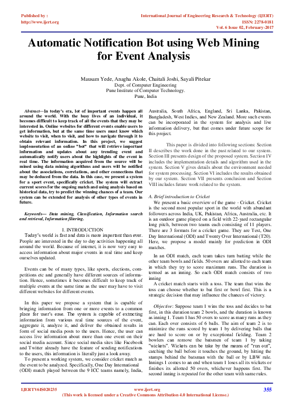 (PDF) Automatic Notification Bot using Web Mining for Event Analysis