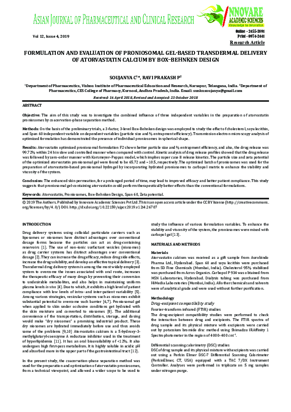 (PDF) Formulation and Evaluation of Proniosomal Gel-Based Transdermal ...