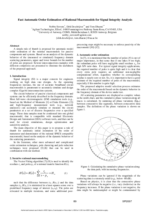 (PDF) Fast automatic order estimation of rational macromodels for signal integrity analysis