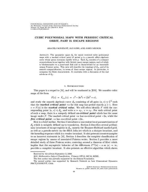 (PDF) Cubic polynomial maps with periodic critical orbit, Part II: Escape regions