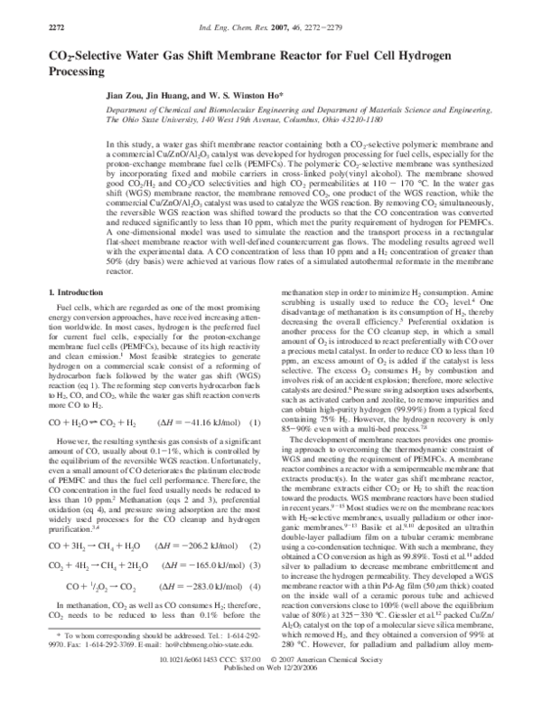 (PDF) CO2-Selective Water Gas Shift Membrane Reactor for Fuel Cell ...