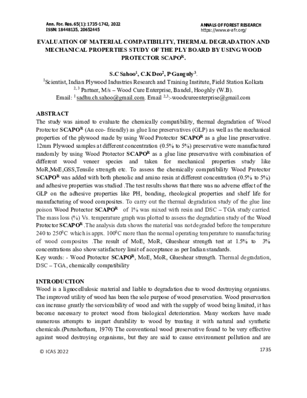 (PDF) EVALUATION OF MATERIAL COMPATIBILITY, THERMAL DEGRADATION AND ...
