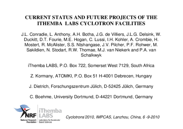 (PDF) Current Status and Future Projects of the Ithemba Labs Cyclotron ...