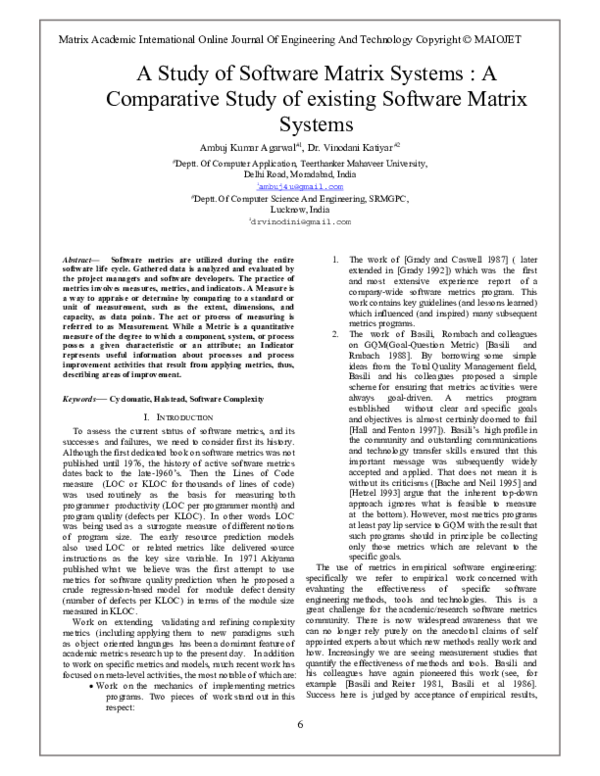 (PDF) A Study of Software Matrix Systems : A Comparative Study of ...