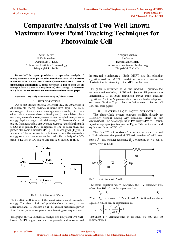 (PDF) Comparative Analysis of Two Well-known Maximum Power Point Tracking Techniques for ...