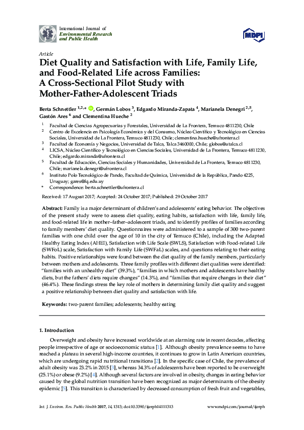 (PDF) Diet Quality and Satisfaction with Life, Family Life, and Food ...