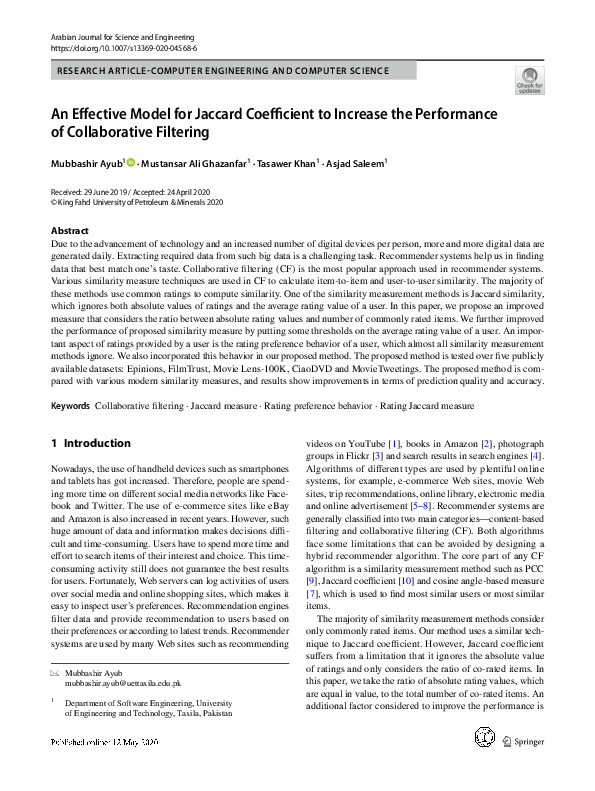 (PDF) An Effective Model for Jaccard Coefficient to Increase the ...