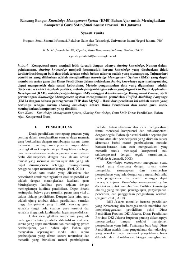 (PDF) Rancang Bangun Knowledge Management System (KMS) Bahan Ajar untuk Meningkatkan Kompetensi ...