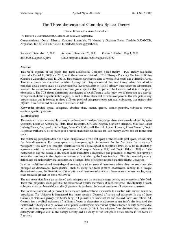 (PDF) The Three-dimensional Complex Space Theory
