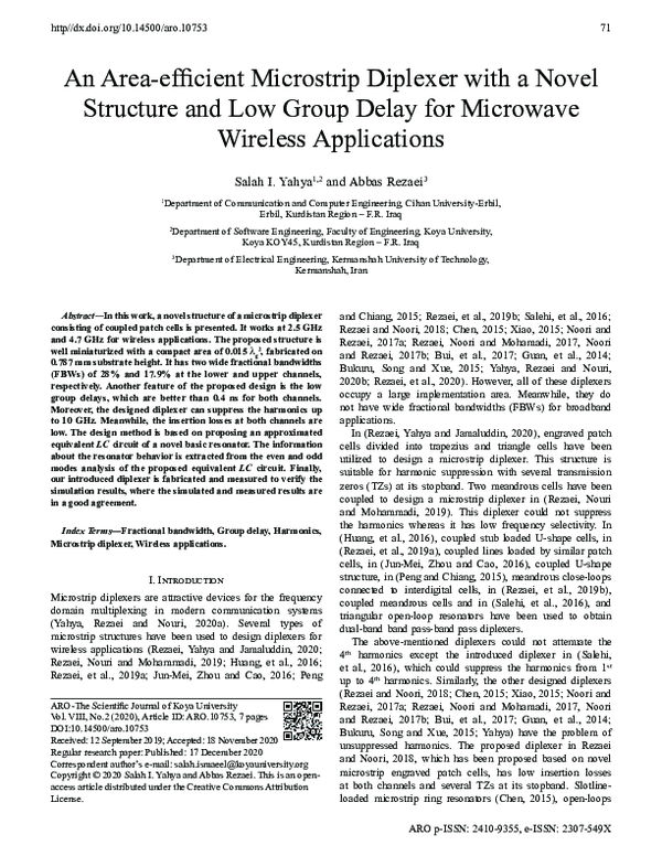 (PDF) An Area-efficient Microstrip Diplexer with a Novel Structure and ...
