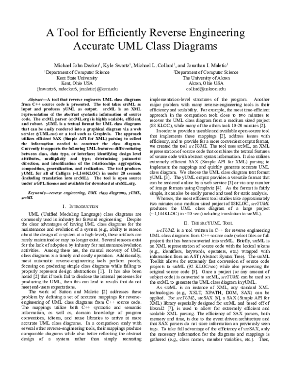Pdf A Tool For Efficiently Reverse Engineering Accurate Uml Class Diagrams