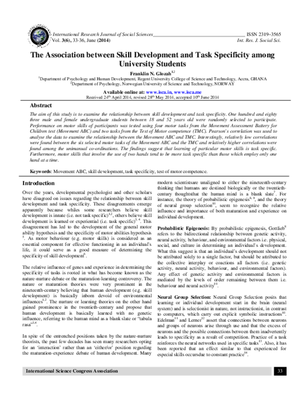 (PDF) The association between skill development and task specificity among University Students