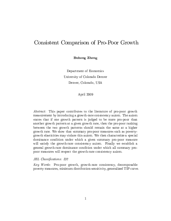 (PDF) Consistent comparison of pro-poor growth