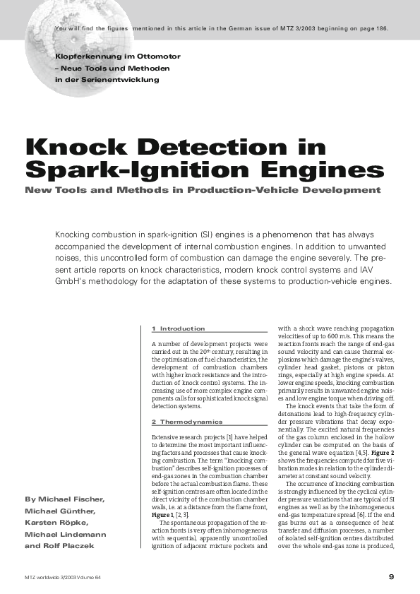 Pdf Knock Detection In Spark Ignition Engines Karsten Röpke 