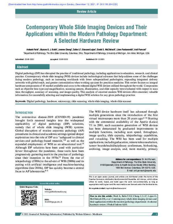 (PDF) Contemporary Whole Slide Imaging Devices and Their Applications within the Modern ...