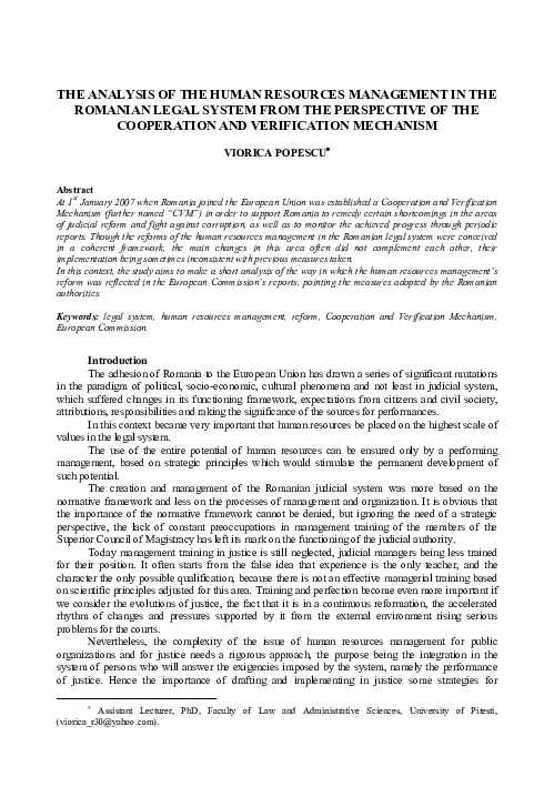 (PDF) The Analysis of the Human Resources Management in the Romanian ...