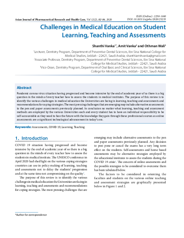 (PDF) Challenges in Medical Education on Student Learning, Teaching and ...