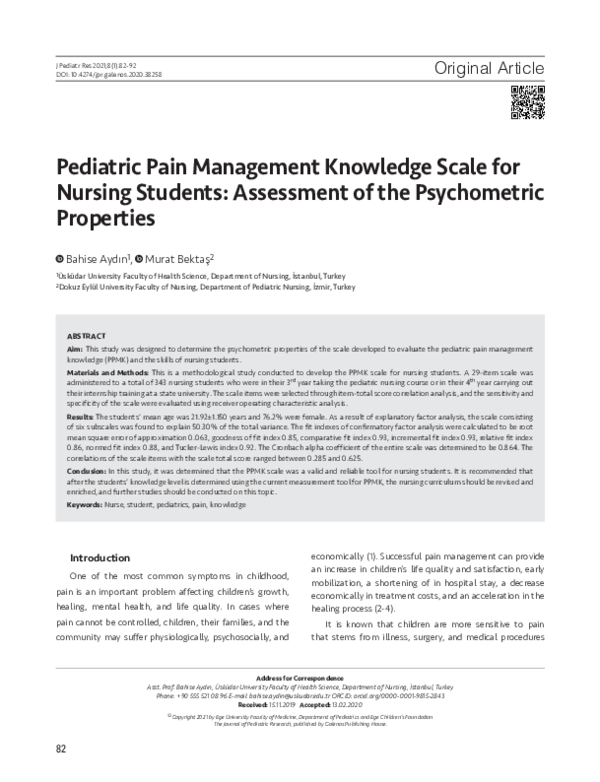 (PDF) Pediatric Pain Management Knowledge Scale for Nursing Students ...