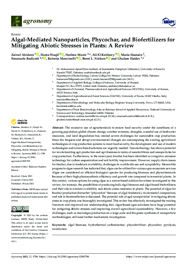 (PDF) Algal-Mediated Nanoparticles, Phycochar, and Biofertilizers for ...