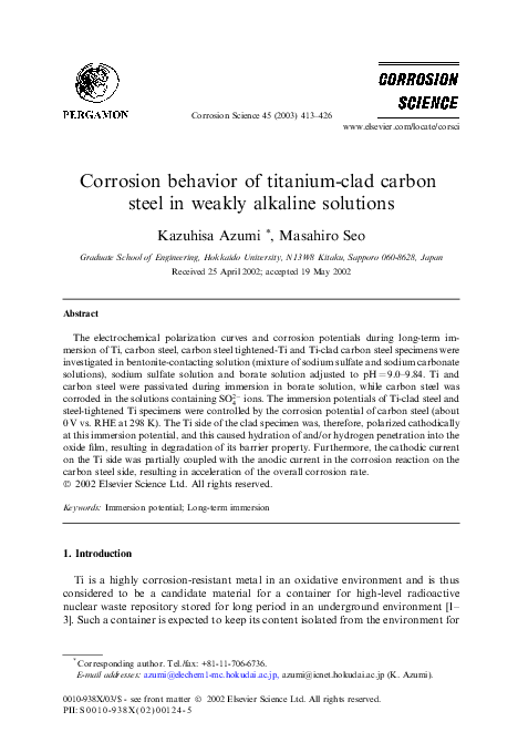 (PDF) Corrosion behavior of titanium-clad carbon steel in weakly alkaline solutions
