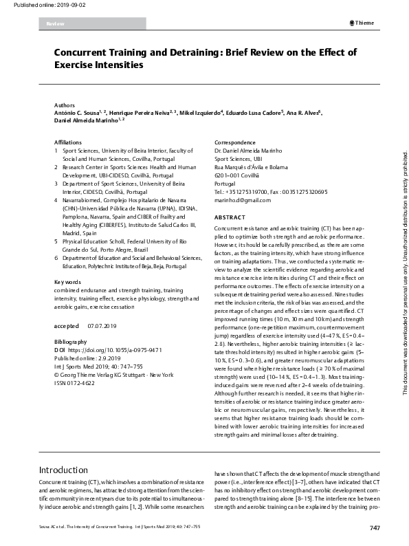 (PDF) Concurrent Training and Detraining: brief Review on the Effect of Exercise Intensities