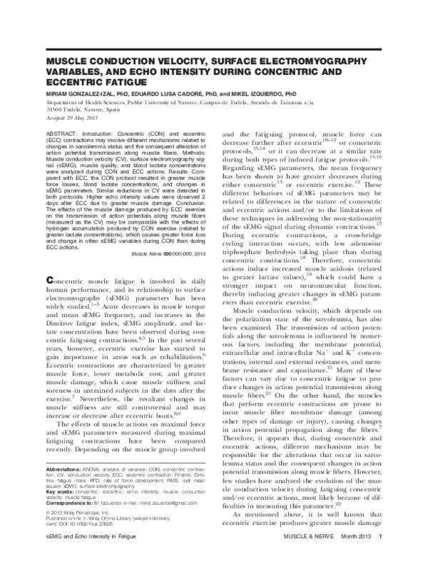(PDF) Muscle conduction velocity, surface electromyography variables, and echo intensity during ...